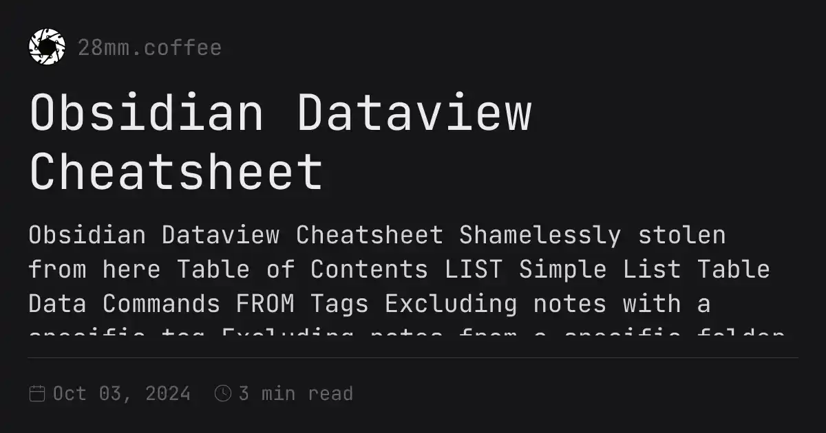 Obsidian Dataview Cheatsheet